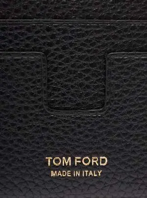 TOM FORD Card Holder With Logo Lettering Embossed On The Front In Grained Black Leather For - Multicolor