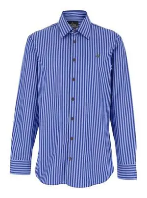 VIVIENNE WESTWOOD Blue Long-sleeved Shirt With Classic Collar And All-over Striped Motif Incotton For - Multicolor