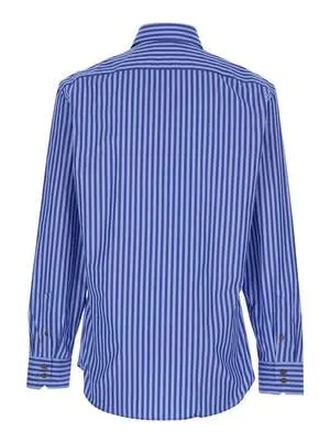 VIVIENNE WESTWOOD Blue Long-sleeved Shirt With Classic Collar And All-over Striped Motif Incotton For - Multicolor