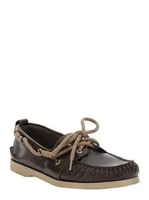 GOLDEN GOOSE Brown Boat Moccasins With Side Laces In Leather