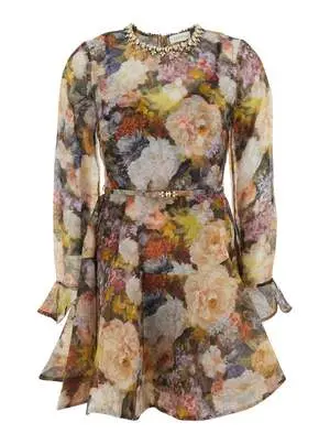 Zimmermann Alchemy' Mini Dress With All-over Print And Front Belt In Linen And Silk For - Multicolor