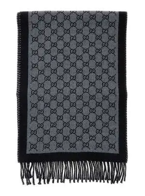 Gucci Scarf 'gg' With Fringed Edge In Gray Wool - Multicolor