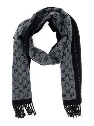 Gucci Scarf 'gg' With Fringed Edge In Gray Wool