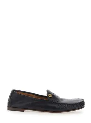Versace Loafers With Medusa Plaque In Leather For - Black