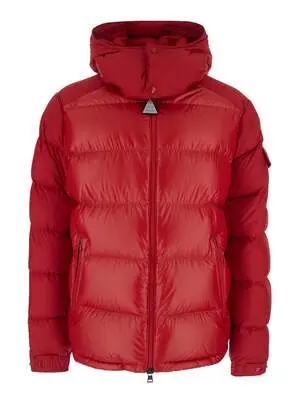 Moncler Maya' Red Down Jacket With Removable Hood And Logo Patch On The Sleeve In Tech Fabric For - Multicolor