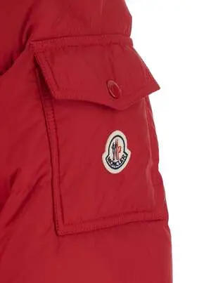 Moncler Maya' Red Down Jacket With Removable Hood And Logo Patch On The Sleeve In Tech Fabric For