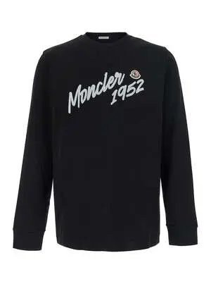 Moncler Black Long Sleeve T-shirt With Logo On The Front In Cotton For - Multicolor