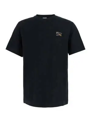 Burberry Black Crew Neck T-shirt With Ekd Embroidery On The Front In Cotton For - Multicolor