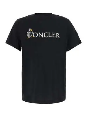 Moncler T-shirt With Logo On The Front And Logo Patch On The Sleeve In Cotton For - Black