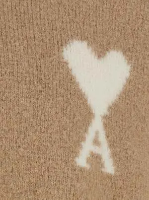 AMI Paris Beige Sweater With Polo Collar And Adc Embroidery On The Front In Wool For - Cream
