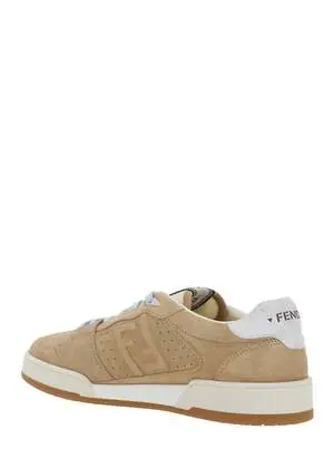 Fendi Match' Beige Sneaker With Logo Patch On The Tongue And Ff Logo On The Side In Suede