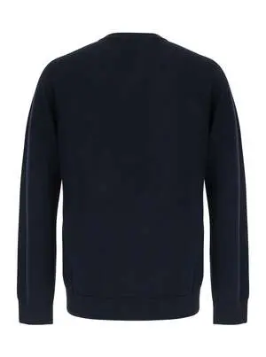 Giorgio Armani Blue Crewneck Sweater With Logo Embroidery On The Front In Wool For - Multicolor