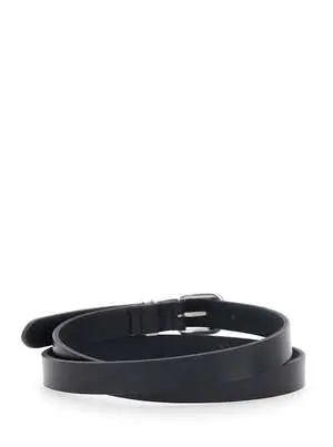 Saint Laurent Belt With Cassandre Plate On The Front And Adjustable Buckle In Leather For - Black