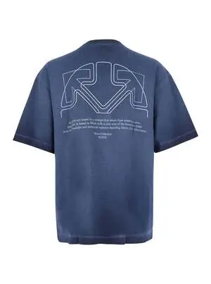 Off-White Tshirt Offline Half Harrow With Logo And Short Sleeves In Blue Cotton