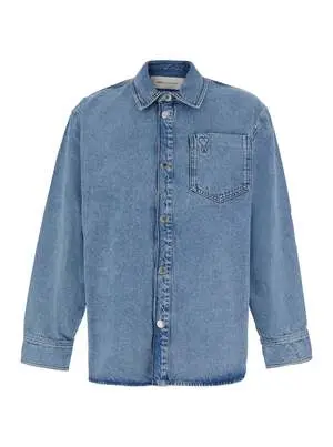 AMI Paris Light Shirt With Classic Collar And Tone-on-tone Adc Embroidery On The Front In Cotton For - Blue