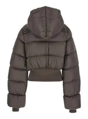 Rick Owens Brown Down Jacket With Crop Design And Fixed Hood In Tech Fabric - Multicolor