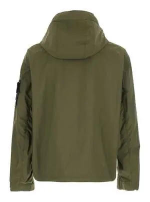 Stone Island Hooded Jacket With Buttons And Logo Patch On Sleeve In Tech Fabric For