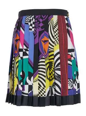 Versace Pleated Skirt With All-over Print In Silk For - Multicolor