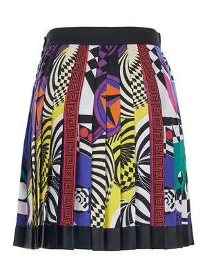 Versace Pleated Skirt With All-over Print In Silk For