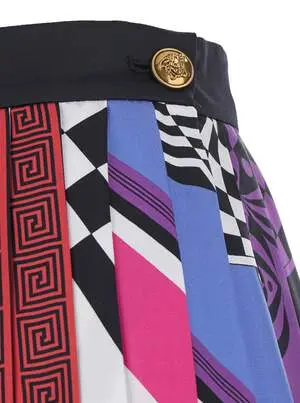 Versace Pleated Skirt With All-over Print In Silk For