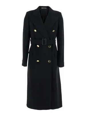 Tagliatore Double-breasted Coat With Peak Revers And Gold Buttons In Wool Blend For - Black