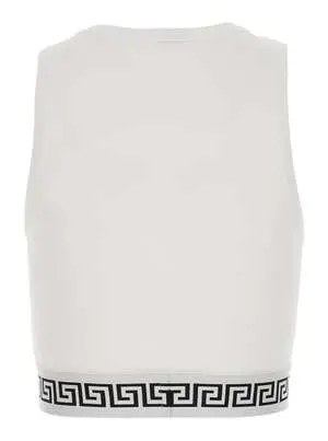 Versace White Top With Elasticized Design And Logo Band In Cotton