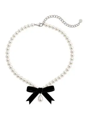 SELF-PORTRAIT White Necklace With Bead Design And Central Bow In Bronze For - Multicolor