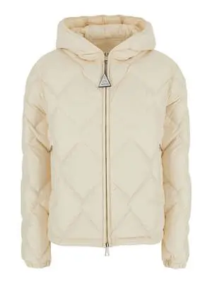 Moncler Arvouinne' White Down Jacket With Hood And Logo Patch On The Sleeve In Tech Fabric For - Multicolor