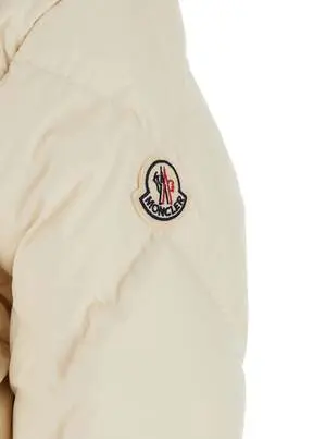 Moncler Arvouinne' White Down Jacket With Hood And Logo Patch On The Sleeve In Tech Fabric For - Multicolor