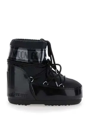 Moon Boot Snow Boots With Large Logo Print On The Side And Flat Rubber Sole - Black