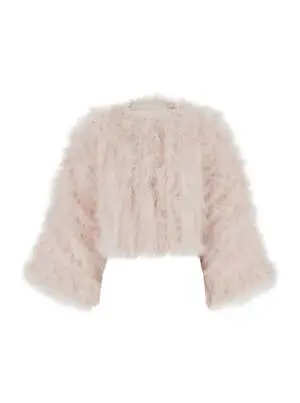 YVES SALOMON White Short Shearling Jacket With Round Collar And Three-quarter Sleeves In Fur For - Pink