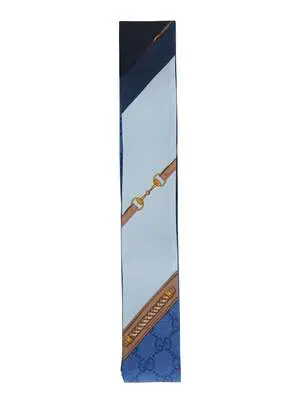 Gucci Blue Scarf With All-over Print In Gg Silk For - Multicolor
