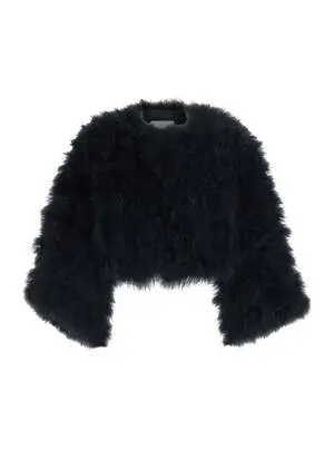 YVES SALOMON Short Shearling Jacket With Round Collar And Three-quarter Sleeves In Fur For - Black