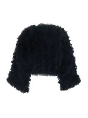 YVES SALOMON Short Shearling Jacket With Round Collar And Three-quarter Sleeves In Fur For - Black
