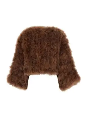 YVES SALOMON Beige Short Shearling Jacket With Round Collar And Three-quarter Sleeves In Fur For - Cream