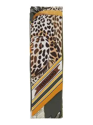 FERRAGAMO Scarf 'twilly' With Printed Silk Motif For - Green