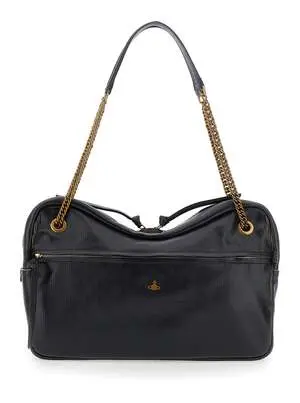 VIVIENNE WESTWOOD Dolce Large' Black Crossbody Bag With Metallic Logo On The Front In Textured Leather For - Multicolor