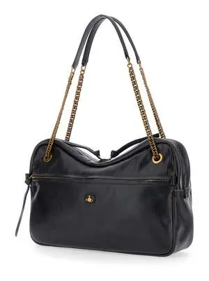 VIVIENNE WESTWOOD Dolce Large' Black Crossbody Bag With Metallic Logo On The Front In Textured Leather For - Multicolor