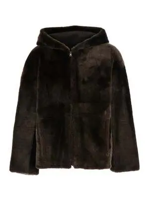 YVES SALOMON Brown Shearling Jacket With Fixed Hood In Fur For - Multicolor