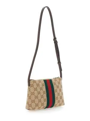 Gucci Beige Crossbody Bag With Adjustable Strap And Horsebit Plaque On The Front In Gg Canvas - Multicolor