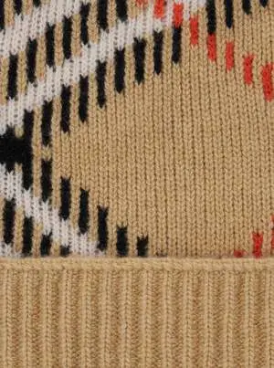 Burberry Beige Beanie With Brim And Check Motif In Wool For - Multicolor