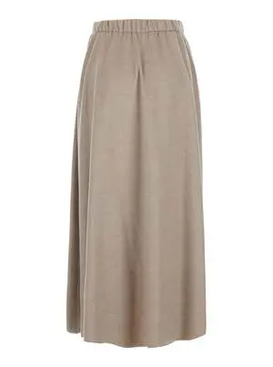 Herno Beige Skirt With Elasticated Waistband And Drawstring In Flannel For
