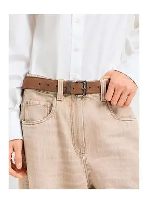 Brunello Cucinelli Brown Belt With Buckle And Monile Loop In Suede For