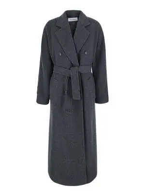 Max Mara Cadmio' Gray Double-breasted Coat With Notched Revers And Front Belt In Cashmere Blend For - Multicolor