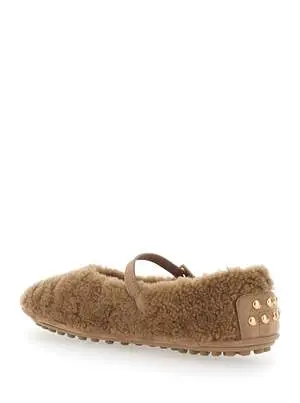 TOD'S Beige Ballet Shoes With Adjustable Strap Closure In Fur For - Multicolor