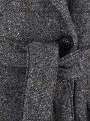Brunello Cucinelli Gray Double-breasted Coat With Notched Revers And Removable Belt On The Front In Wool Blend For - Multicolor