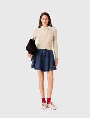 Maje Removable Poplin Collar Sweater - Ecru