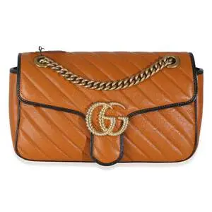 Gucci Cognac Calfskin Matelasse Diagonal Torchon Gg Marmont Shoulder Bag - Brown