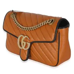 Gucci Cognac Calfskin Matelasse Diagonal Torchon Gg Marmont Shoulder Bag