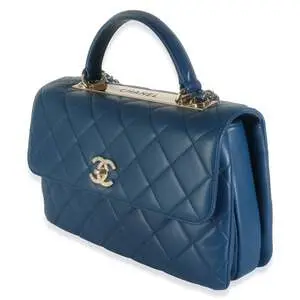 Chanel Navy Quilted Lambskin Trendy Top Handle Bag